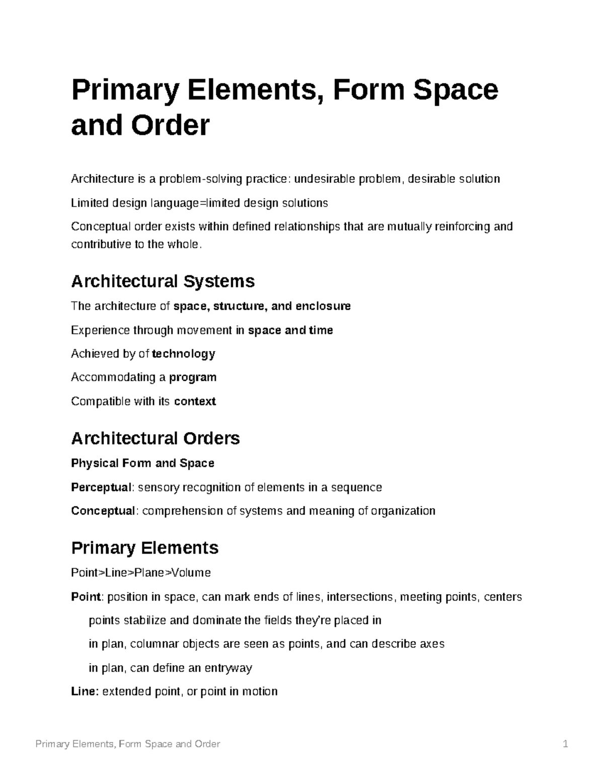Primary Elements Form Space and Order - Architectural Systems The ...