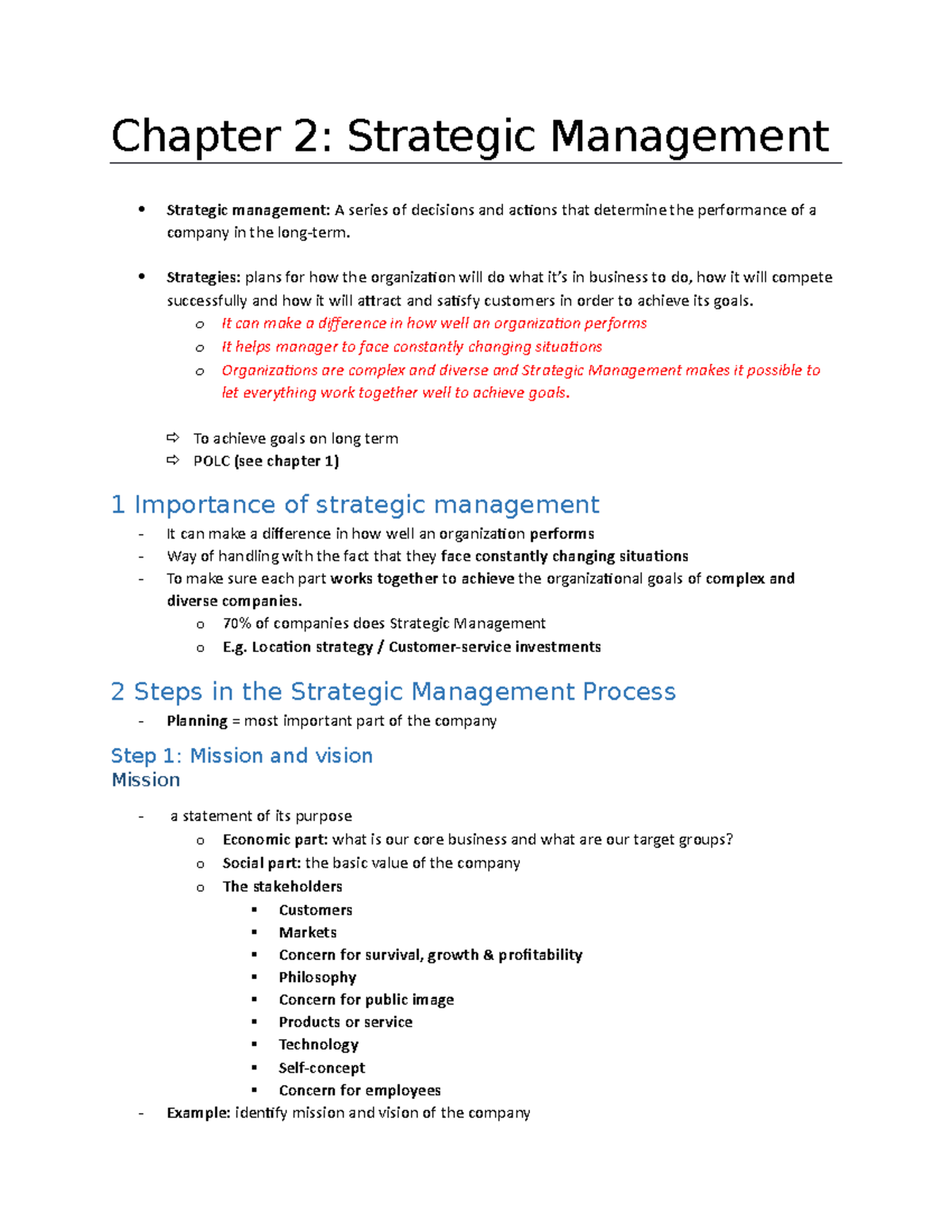 Summary Management IBM - Chapter 2: Strategic Management Strategic management: A series of - Studocu