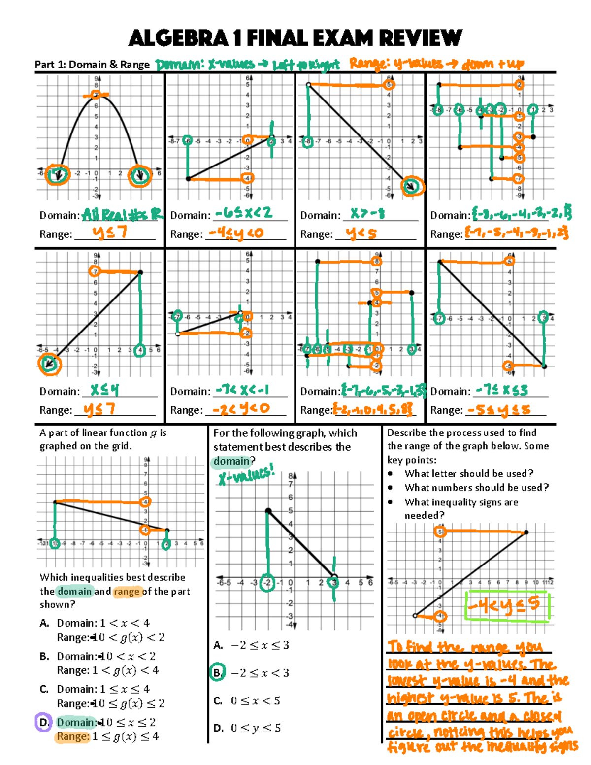 23-24 Algebra 1 Semester 1 Final Exam Review - Algebra 1 Final Exam ...