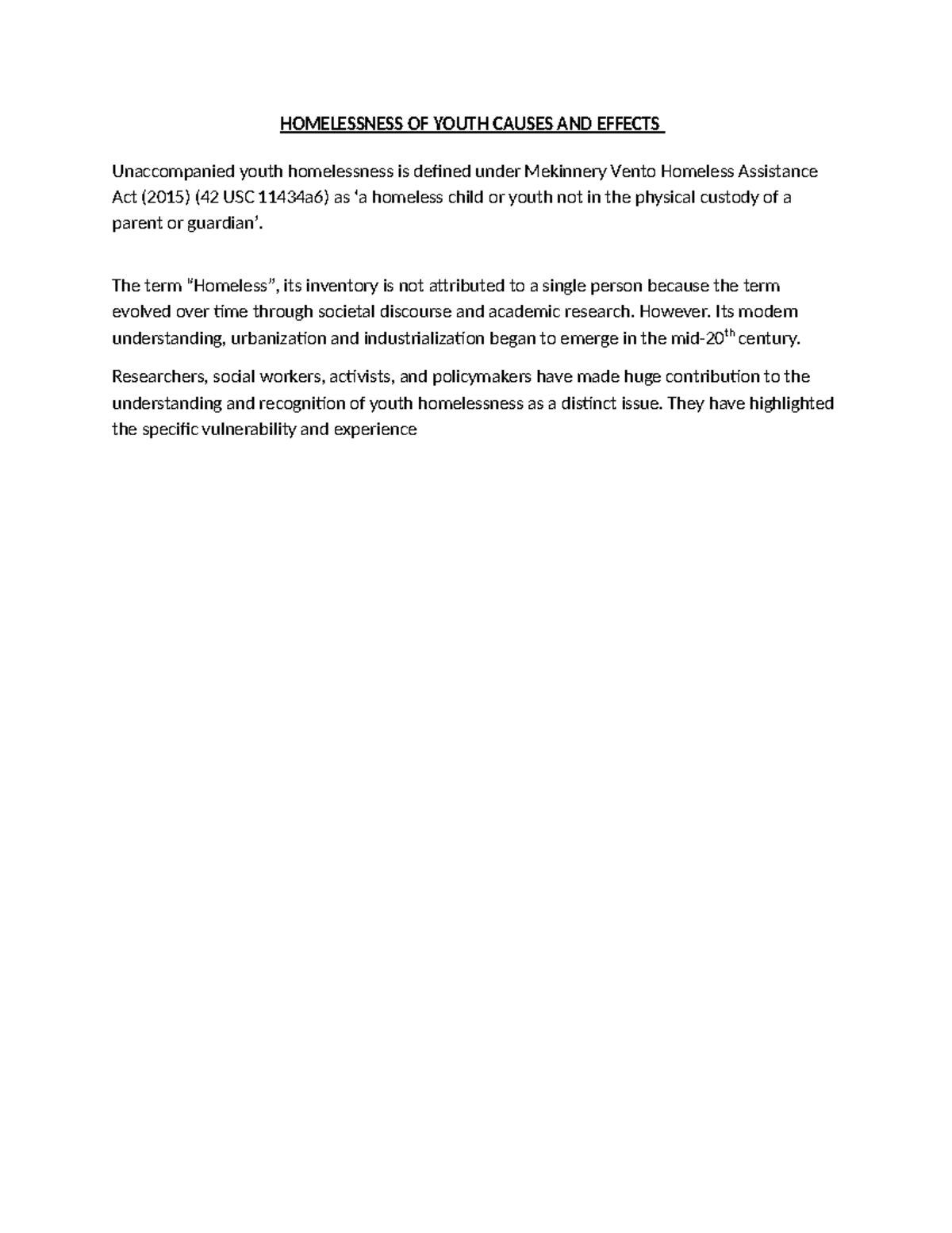 Homelessness OF Youth Causes AND Effects - HOMELESSNESS OF YOUTH CAUSES ...