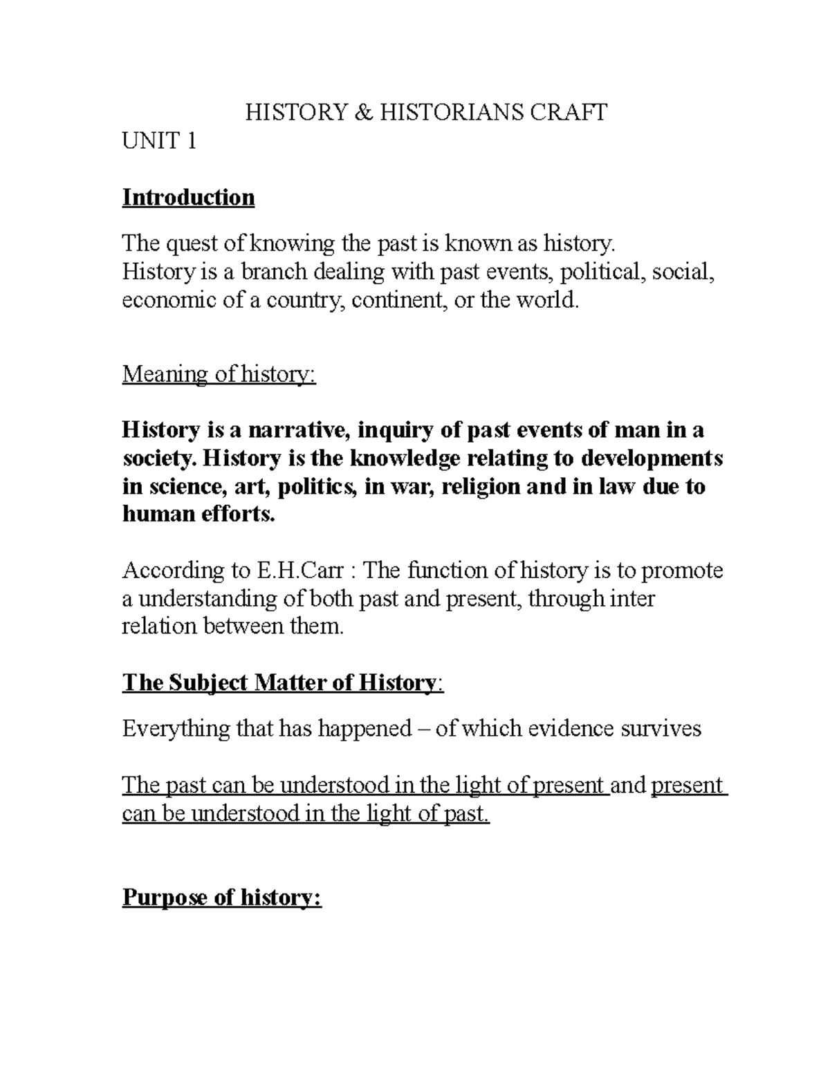 Historian'S Craft - HISTORY & HISTORIANS CRAFT UNIT 1 Introduction The ...