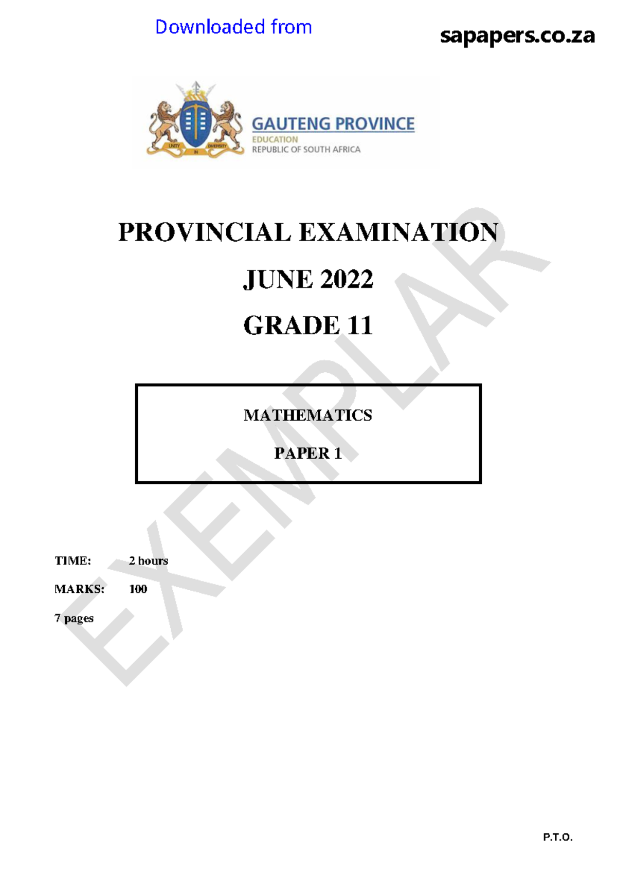 Gr11 MATH P1 (ENG) June 2022 Question Paper - P.T. PROVINCIAL ...