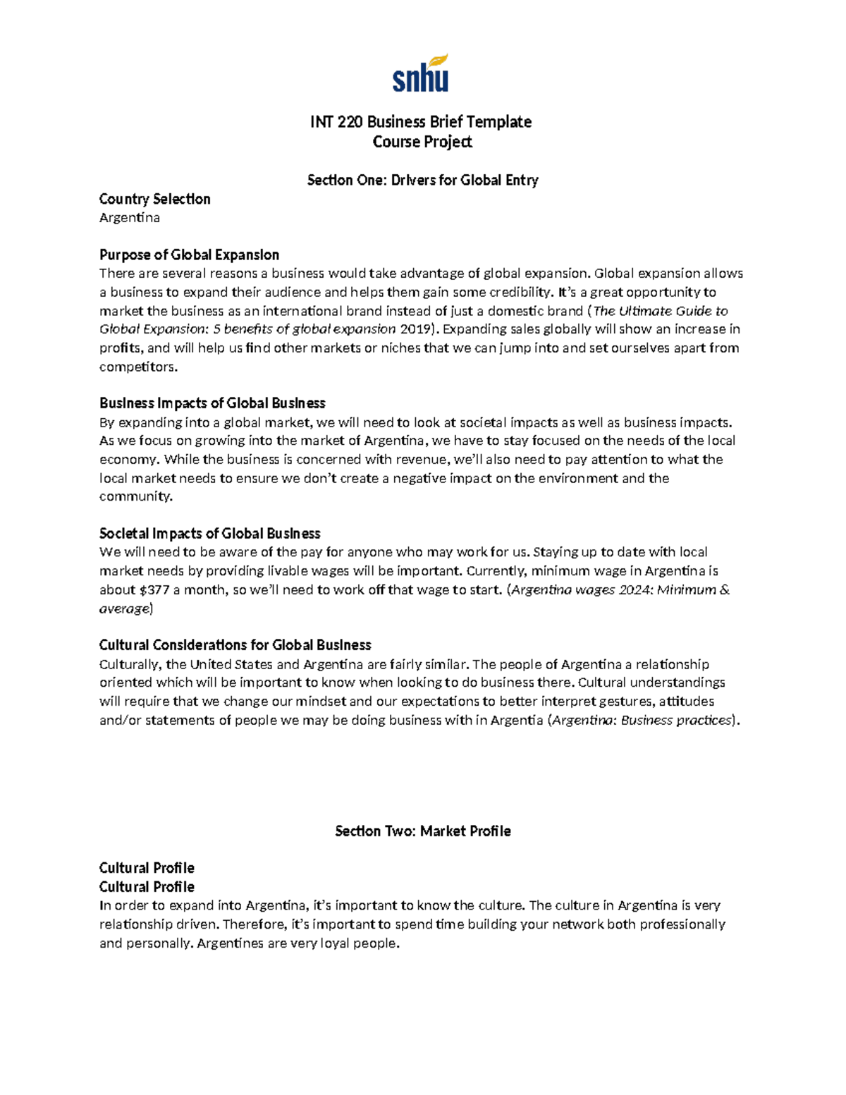 INT 220 Business Brief Week 7 - INT 220 Business Brief Template Course ...