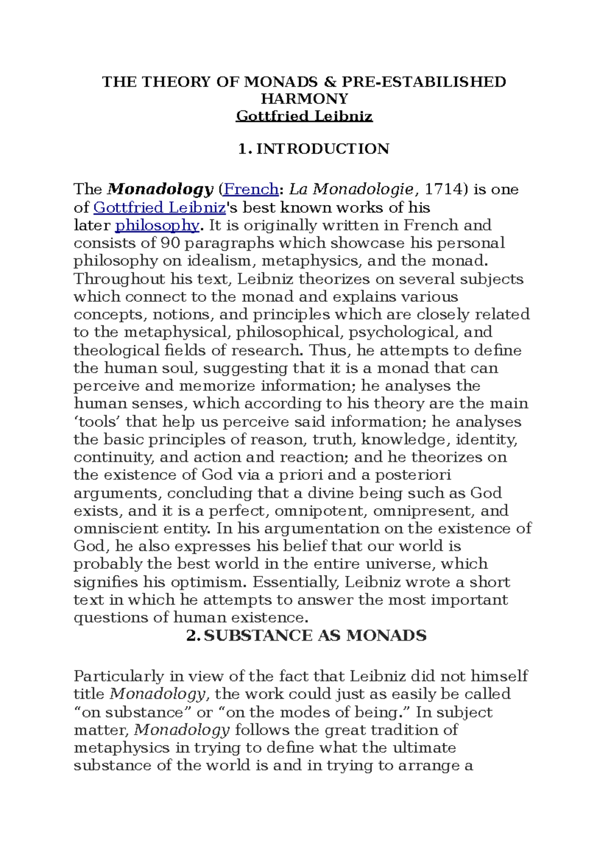 THE Theory OF Monads & PRE Estabilished Harmony - Social Philosophy ...