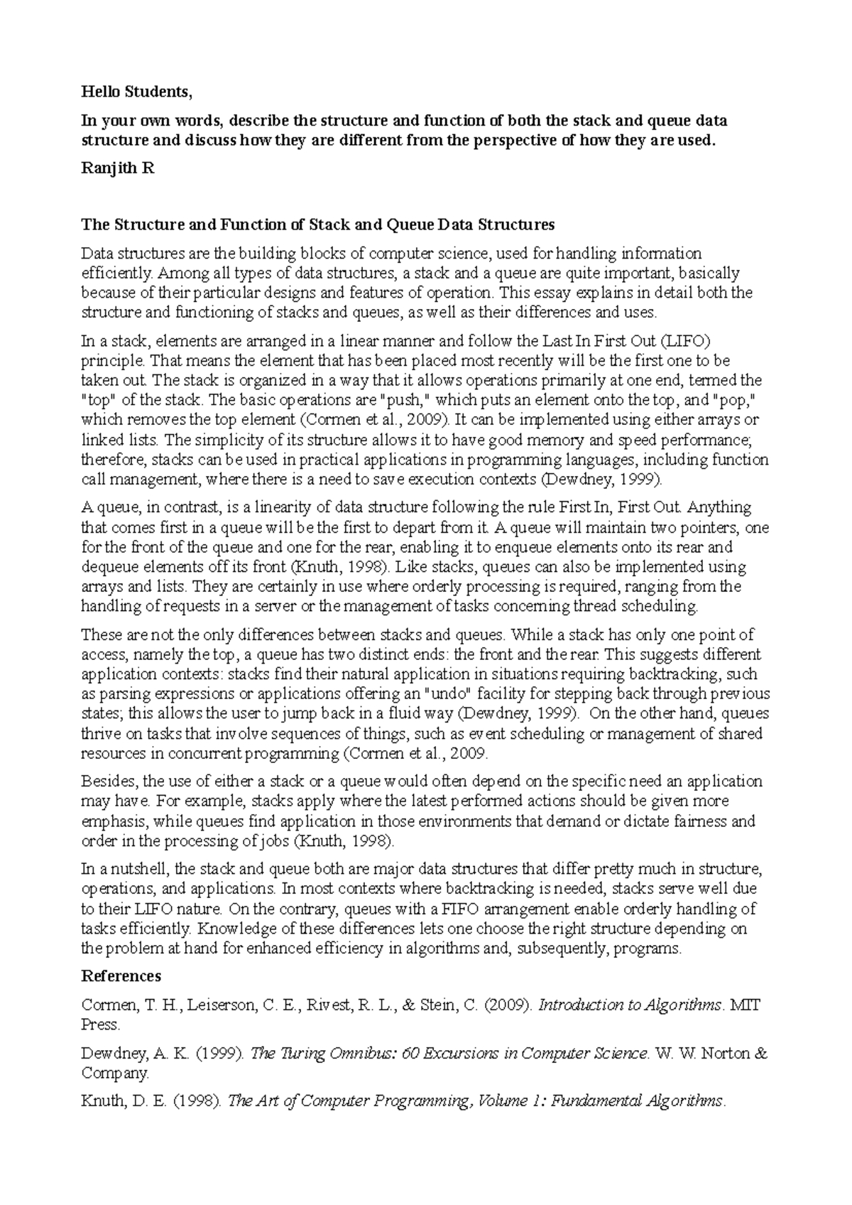 CS3303 DF Unit 3 - Hello Students, In your own words, describe the ...