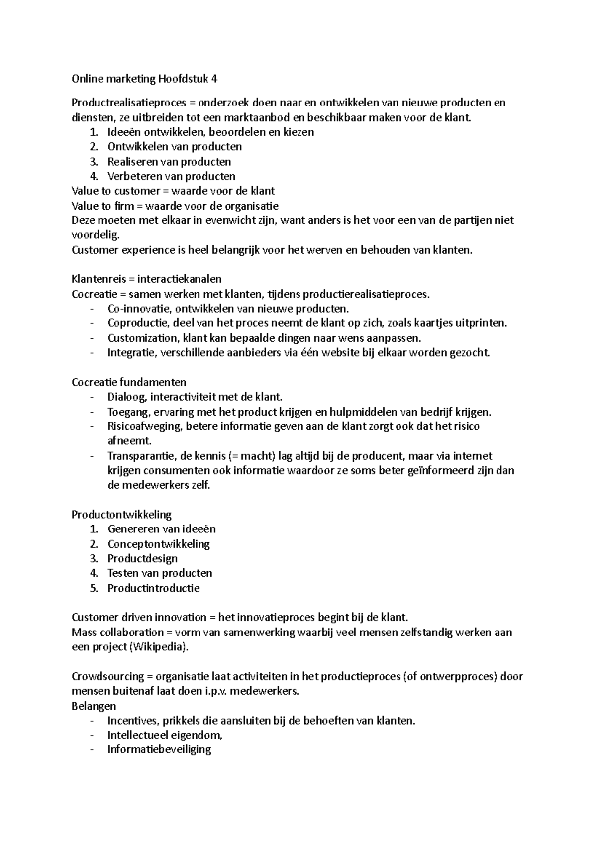 Online marketing Hoofdstuk 4 - 1. Ideeën ontwikkelen, beoordelen en ...