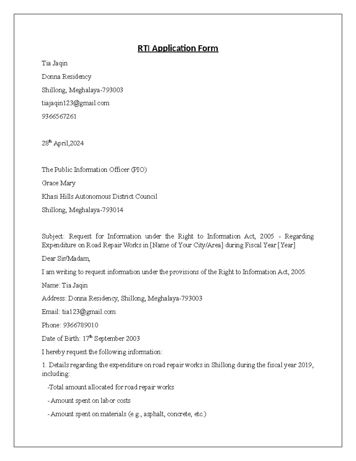 RTI Application Form - HOW TO FILE - RTI Application Form Tia Jaqin ...
