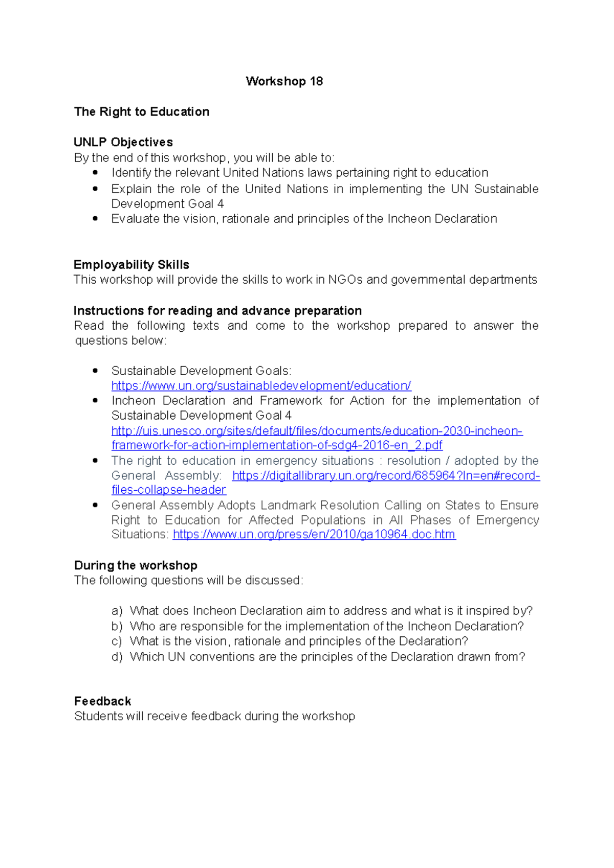 Workshop 18 - week 18 - Workshop 18 The Right to Education UNLP ...
