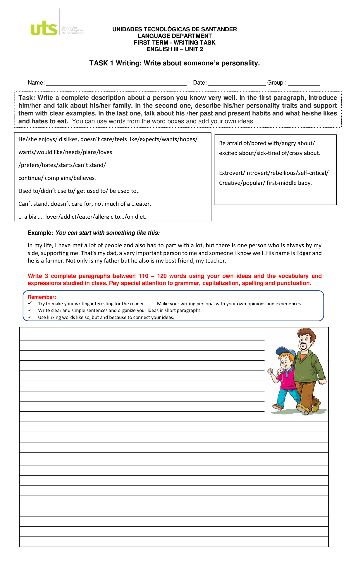 Writing 1 English III F3 - UNIDADES TECNOLÓGICAS DE SANTANDER LANGUAGE ...