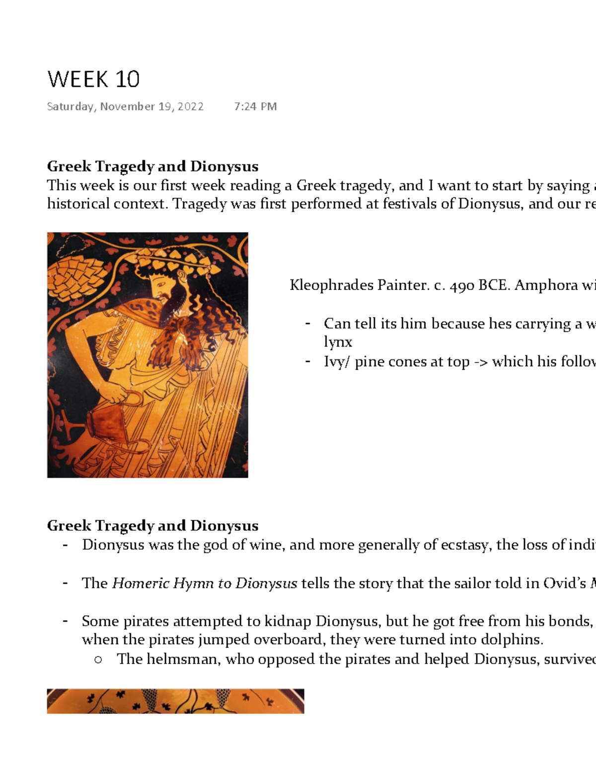 WEEK 10 - Greek Tragedy and Dionysus - Greek Tragedy and Dionysus This ...