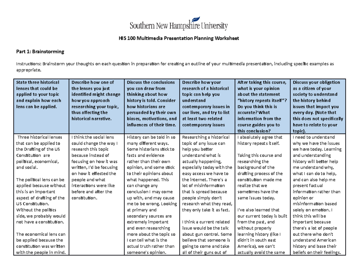 HIS+100+Multimedia+Presentation+Planning+Worksheet - HIS 100 Multimedia ...