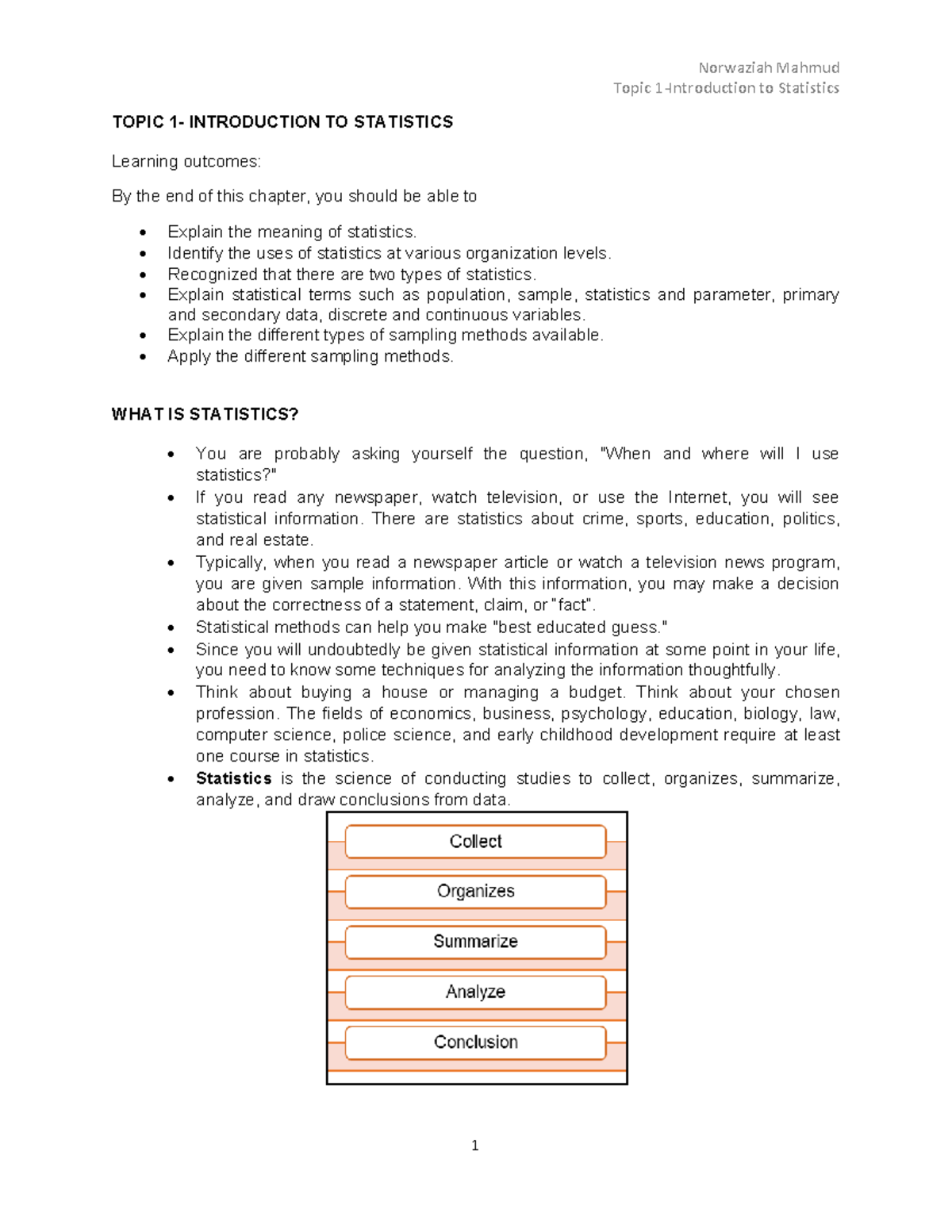 Topic 1- Introduction TO Statistics - Topic 1-Introduction to ...
