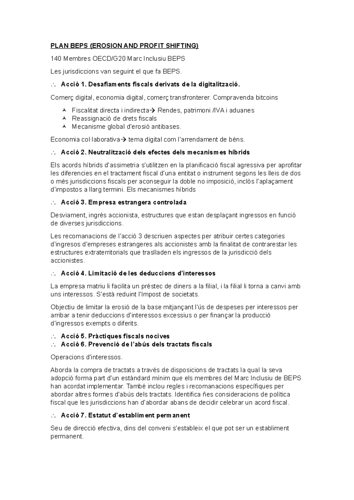 Acciones 1-13 del Plan BEPS de la OCDE - Sistema Tributari - URV - Studocu
