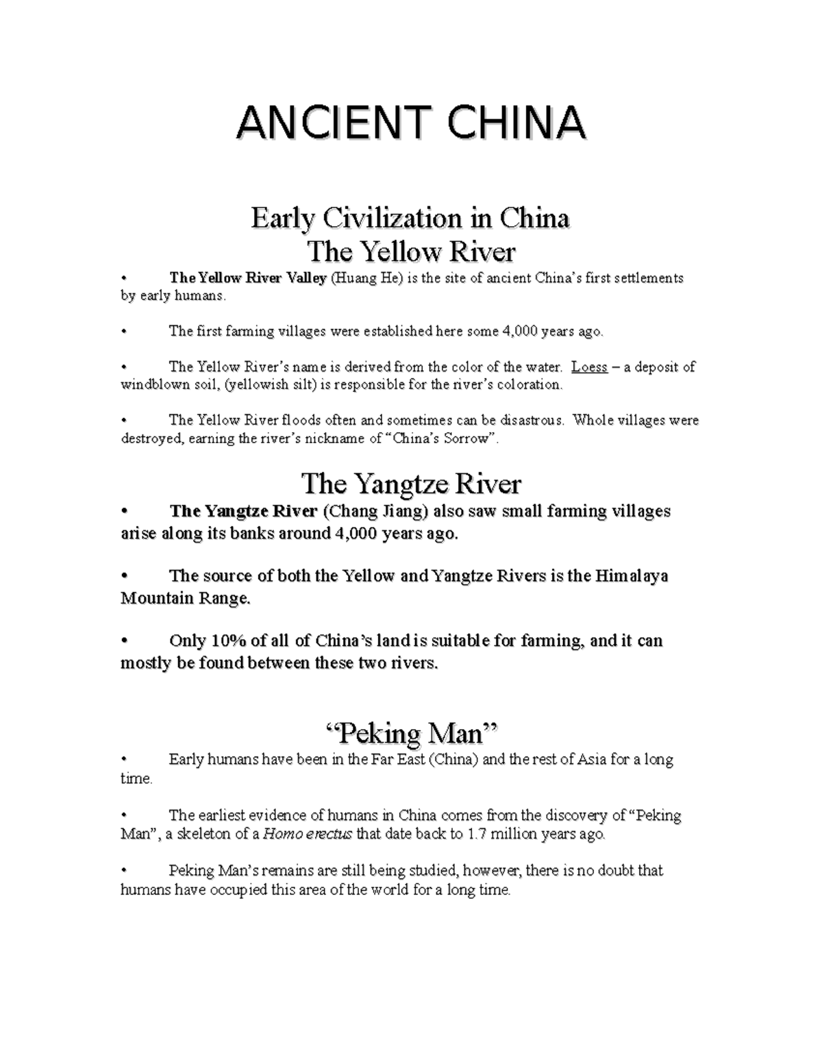 Ancient China Outline - ANCIENT CHINA ANCIENT CHINA Early Civilization ...