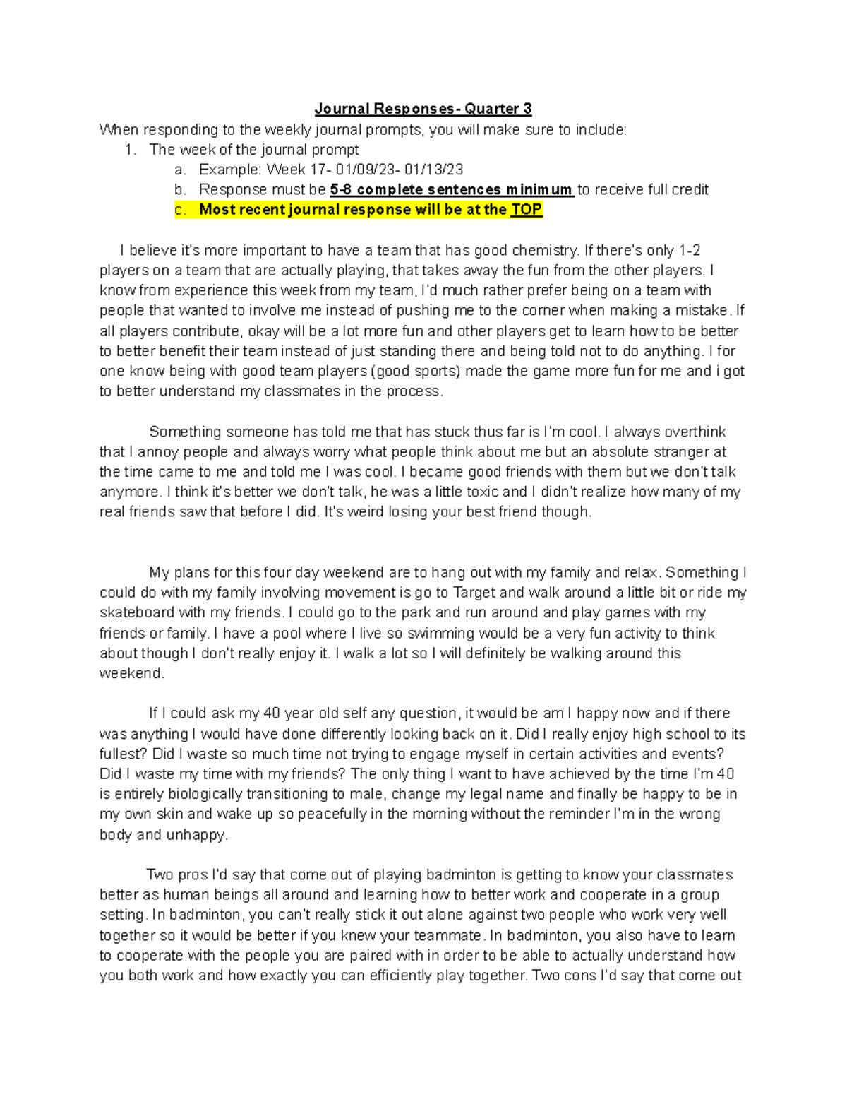 Alex Reyes-Knight - Q3 Journal Responses - Journal Responses- Quarter 3 ...