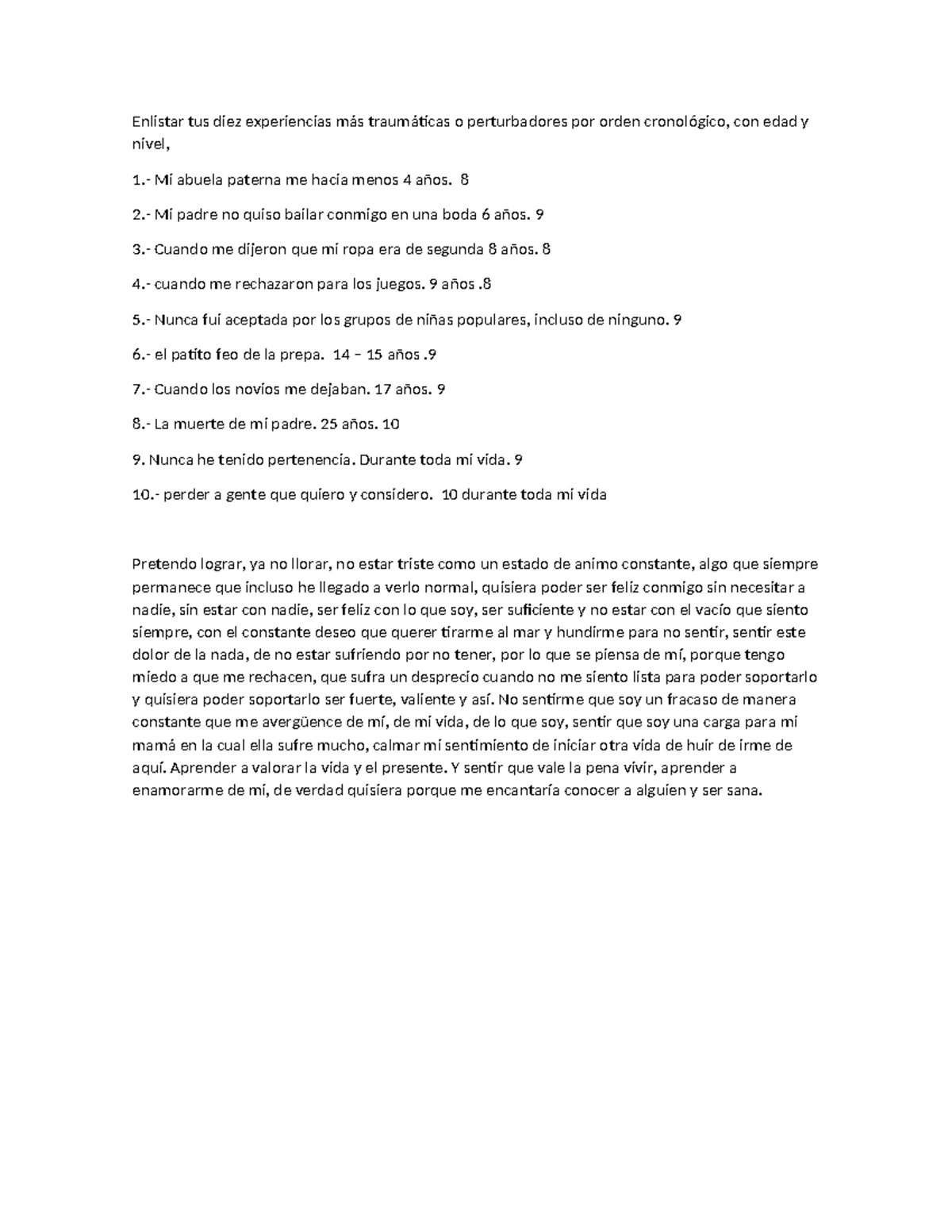 Psicologia - Enlistar tus diez experiencias más traumáticas o ...