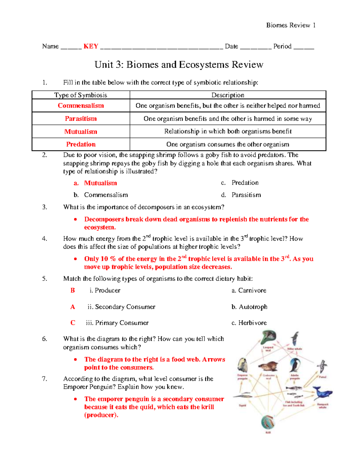 Biomes review - Name ______ KEY ...