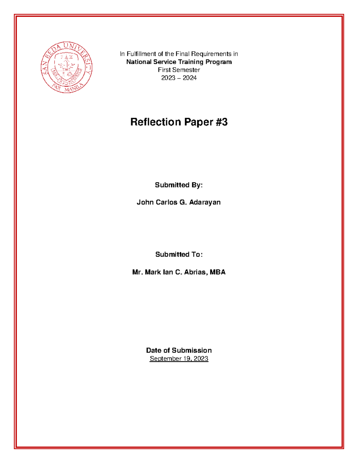 Reflection Paper 3 - In Fulfillment of the Final Requirements in ...