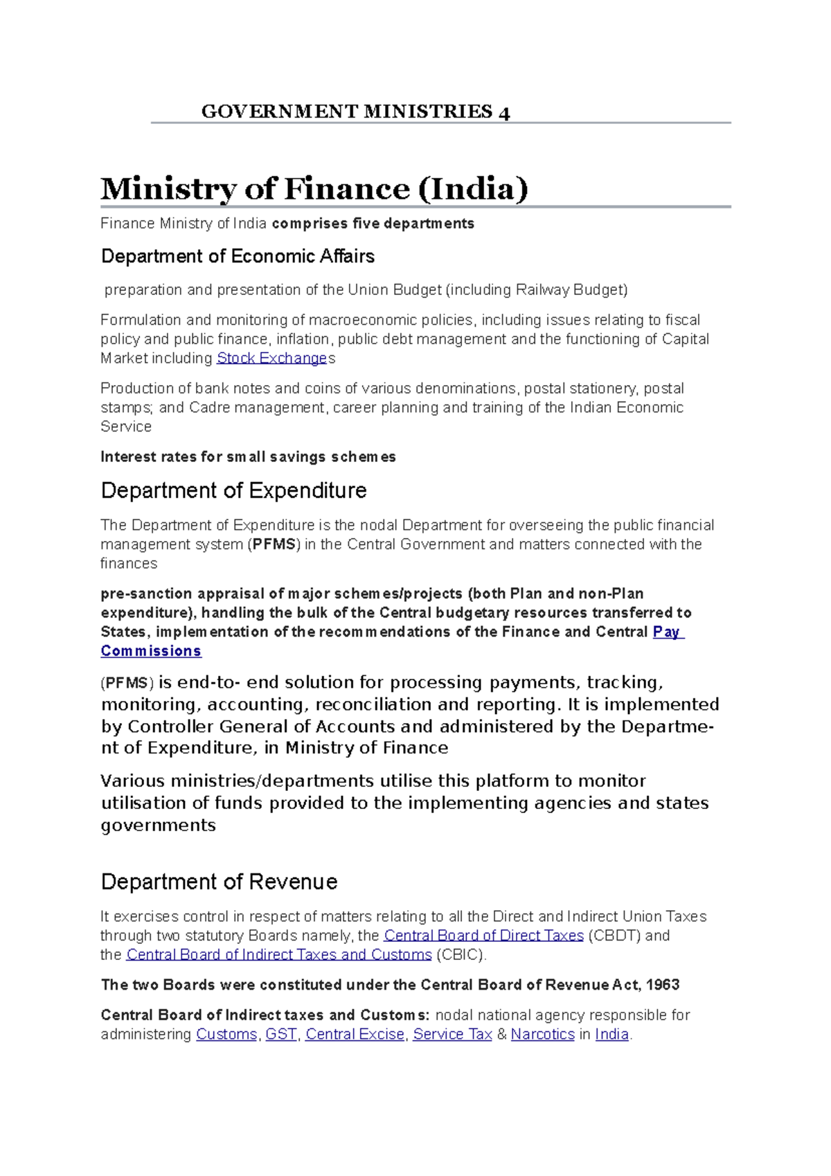 Government Ministries 4 - GOVERNMENT MINISTRIES 4 Ministry of Finance ...