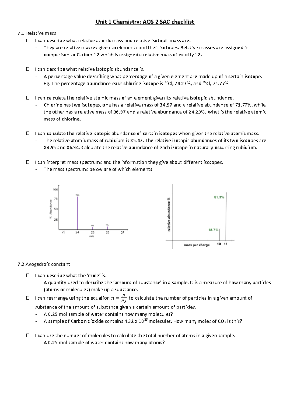 Unit 1 Chemistry AOS 2 SAC checklist 2024 - Unit 1 Chemistry: AOS 2 SAC ...