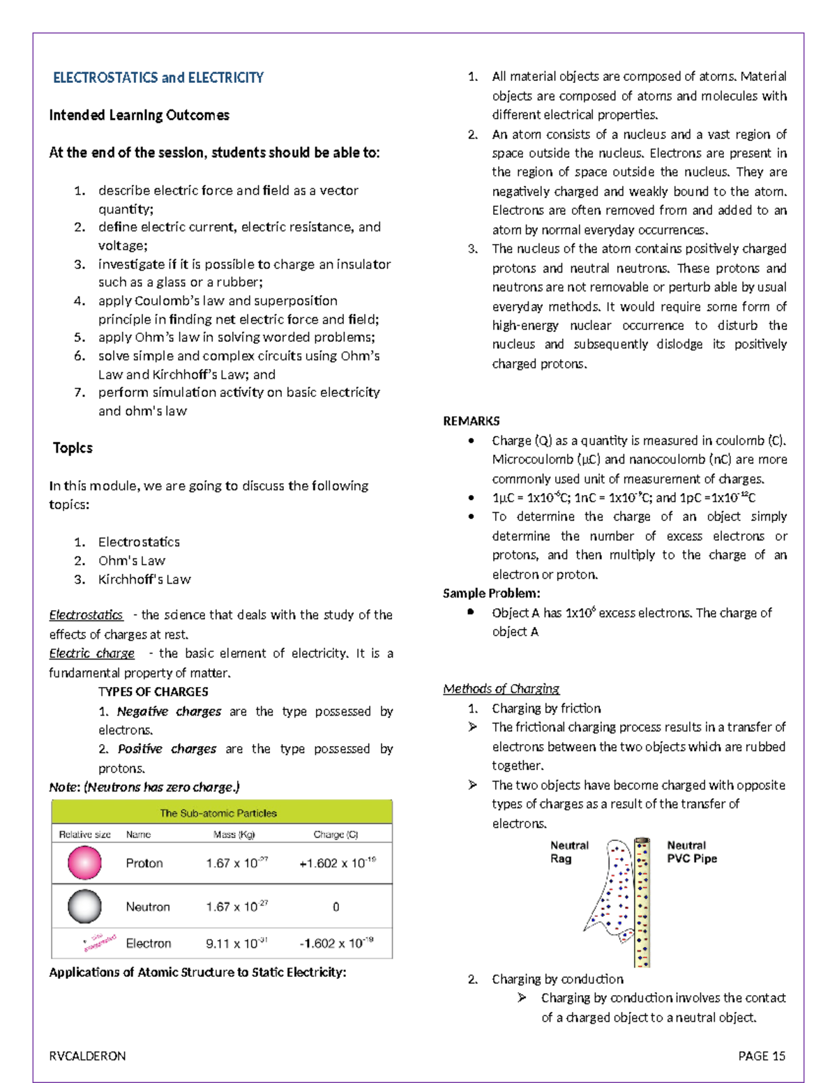 Module 5 - Electrostatic and Electricity - ELECTROSTATICS and ELECTRICITY Intended Learning ...