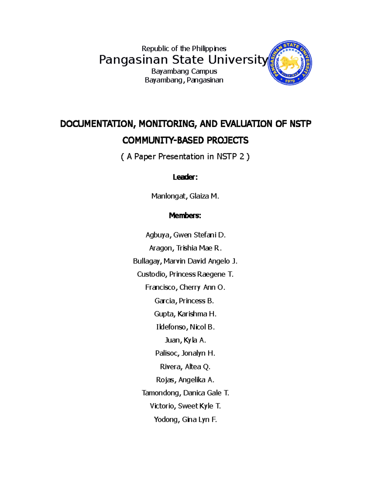 Documentation Monitoring AND Evaluation OF NSTP Community Based documentation-monitoring-and-evaluation-of-nstp-community-based