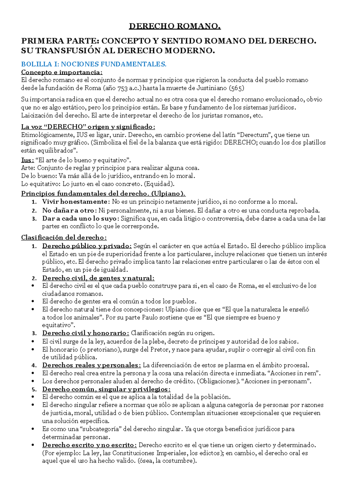 Romano - para que lean - DERECHO ROMANO. PRIMERA PARTE: CONCEPTO Y ...