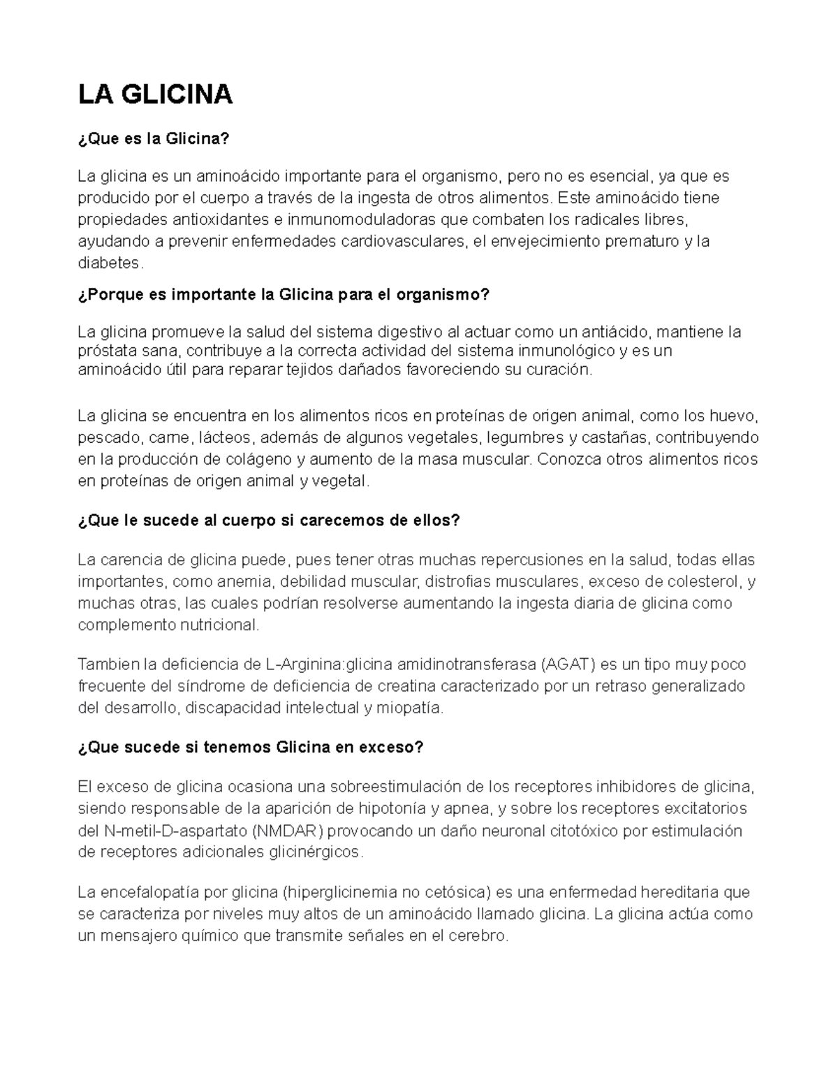 Glicina - LA GLICINA ¿Que es la Glicina? La glicina es un aminoácido ...