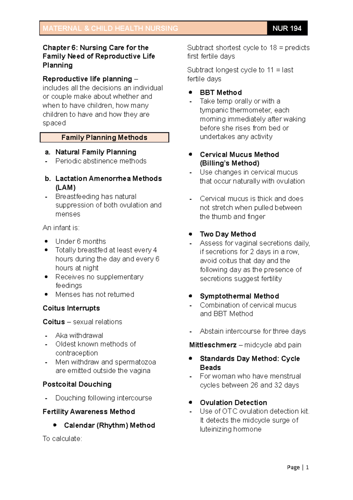 MCN Family Need - Chapter 6: Nursing Care for the Family Need of ...