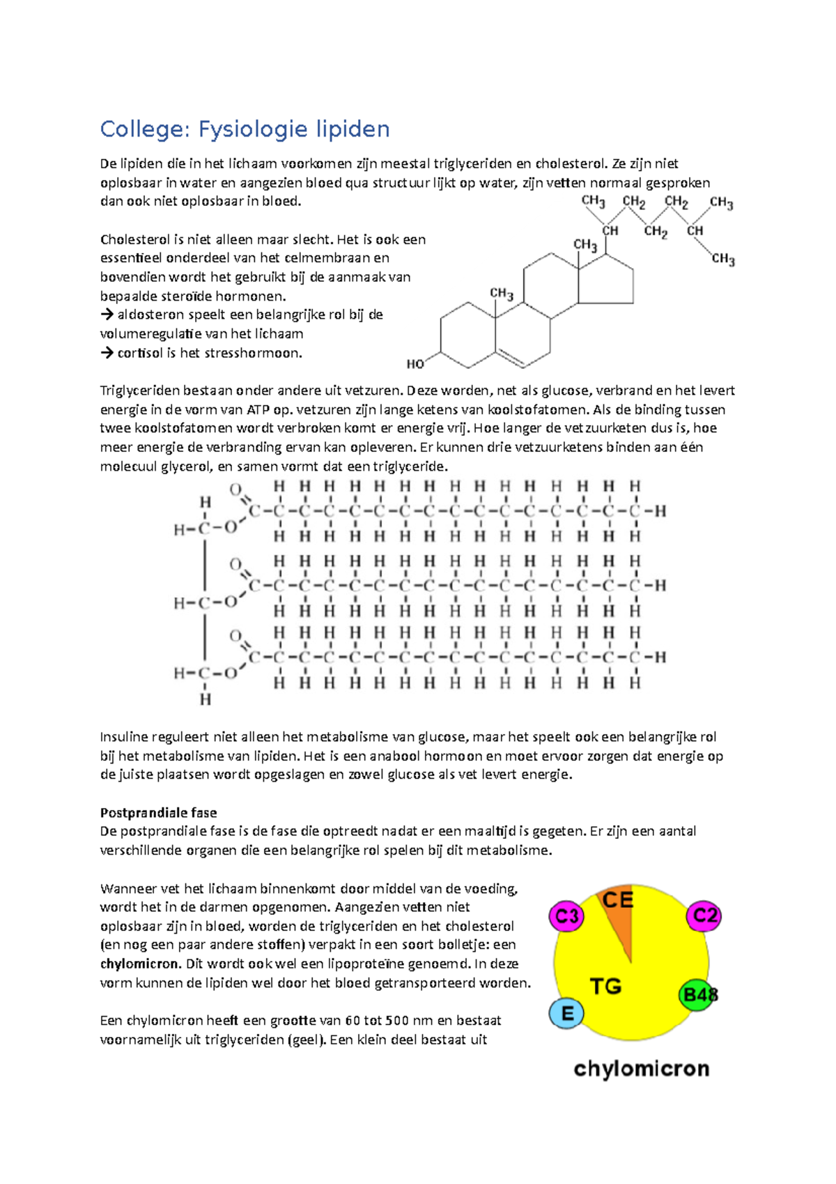 Lipiden fysiologie - College - College: Fysiologie lipiden De lipiden ...