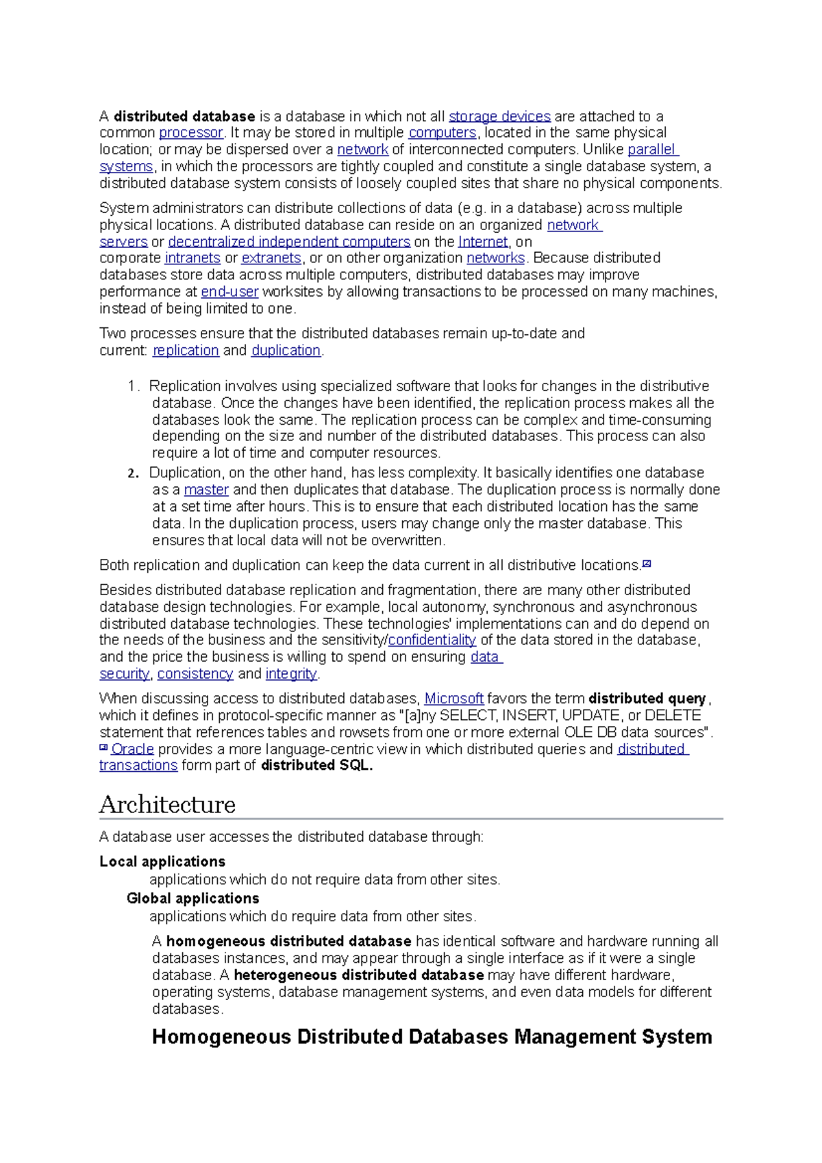 Week12 Distributed Databases - A distributed database is a database in ...