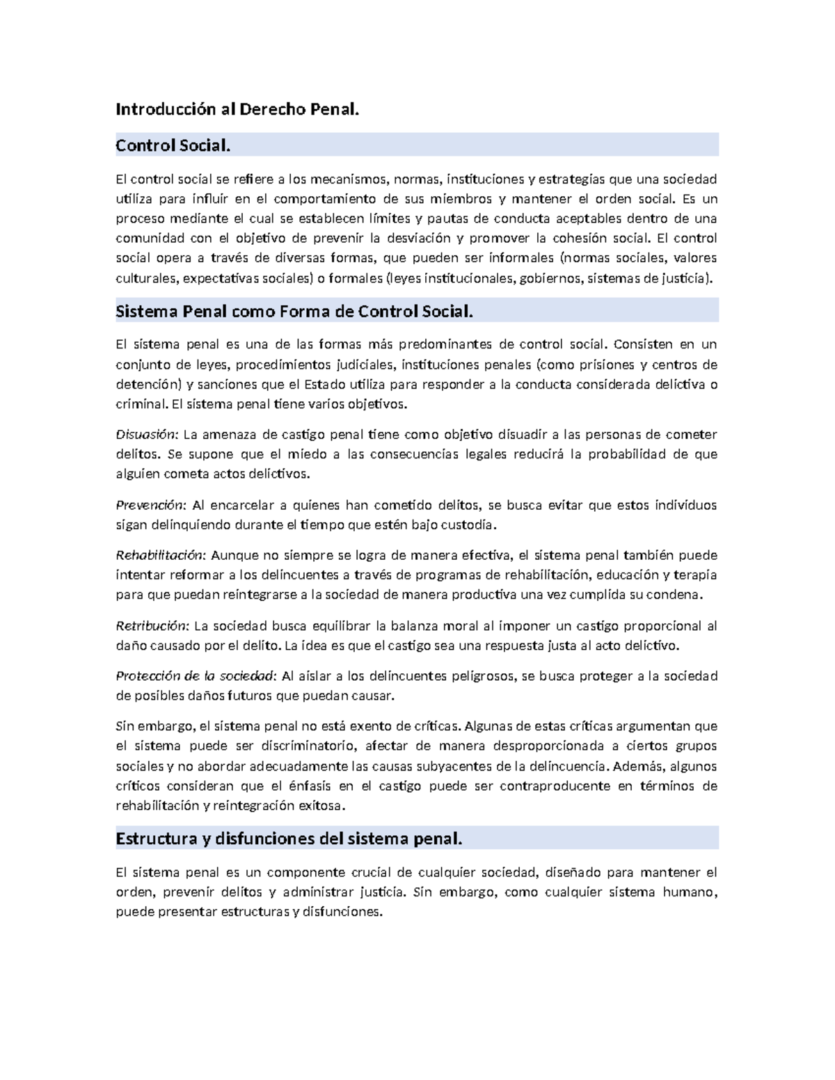 Introducción al Derecho Penal - Control Social. El control social se ...