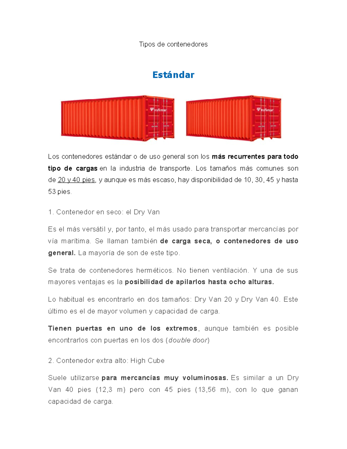 Derecho maritimo - informacion - Tipos de contenedores Estándar Los ...