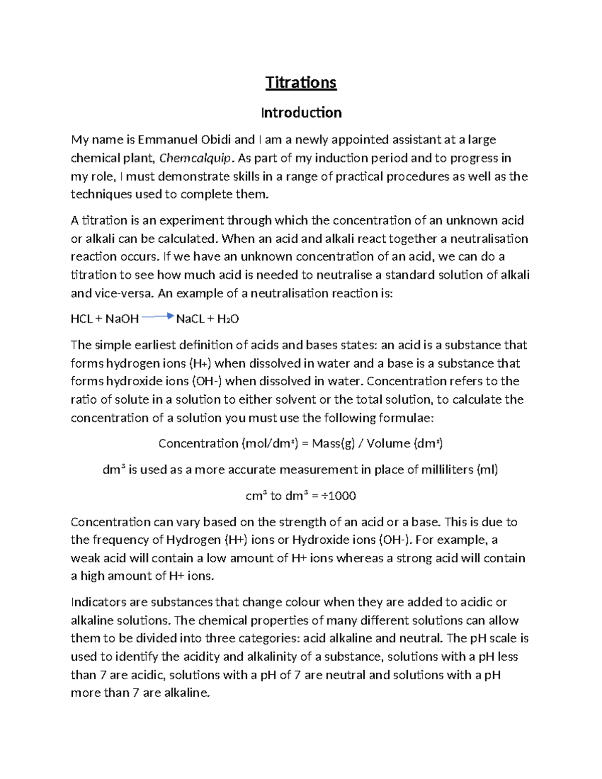 Titrations - Titration coursework - Titrations Introduction My name is ...