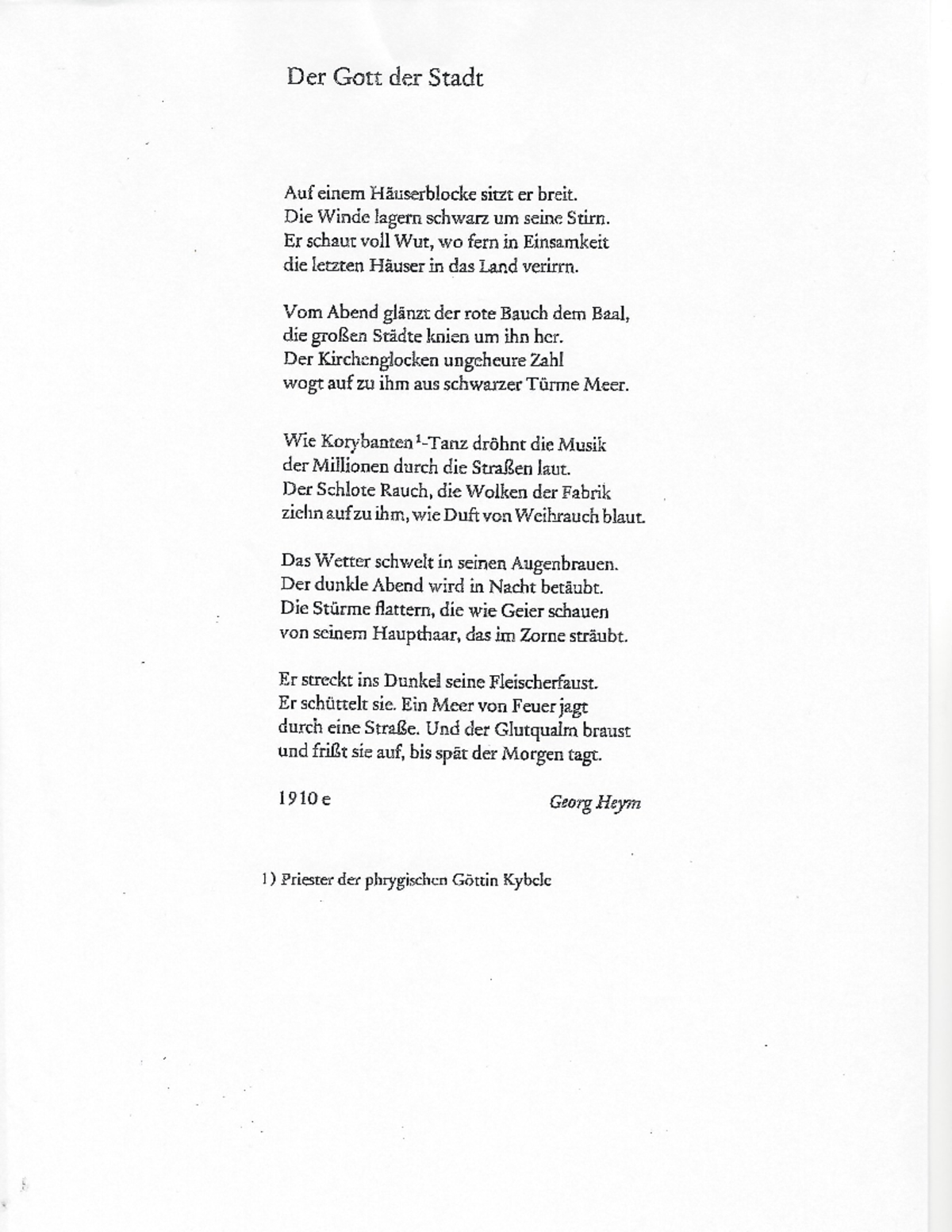 Gedichte vor dem WK1 - Gedichtsammlung - Der Gott der Stadt Auf einem ...