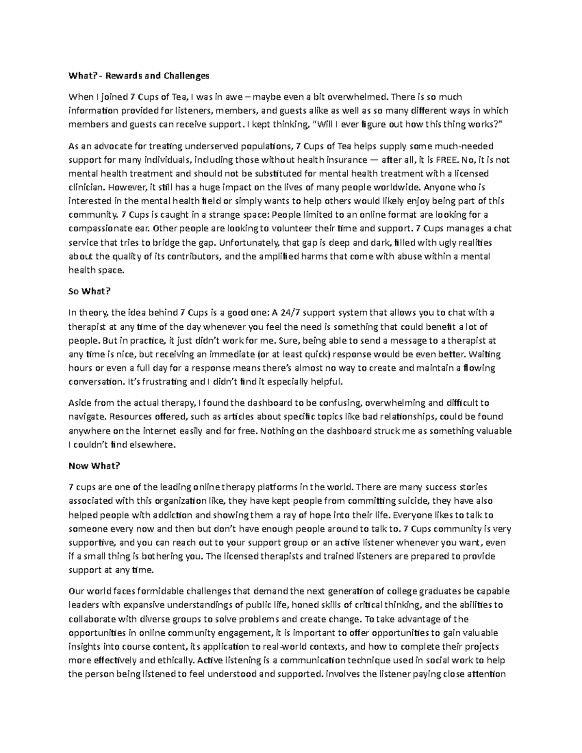 Refelection 2 SW222L - Reflection on Service Learning - What? - Rewards ...