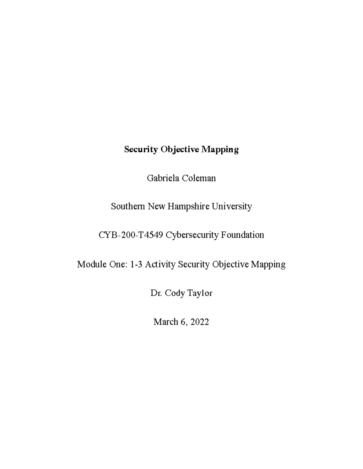 Cyb 200 1 3 Security Objective Map Security Objective Mapping