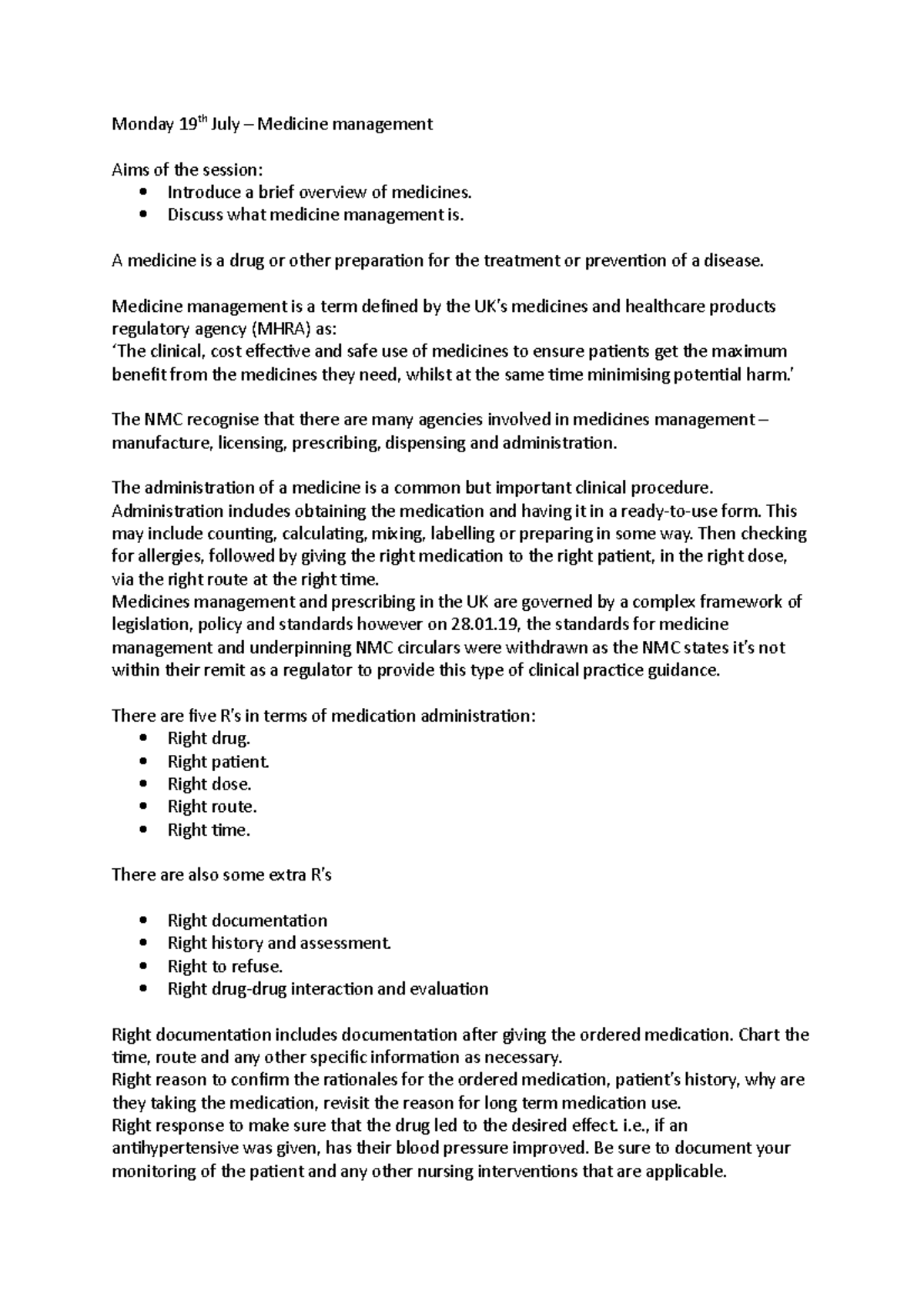 19.07.21 - Medicine management - Monday 19th July – Medicine management ...