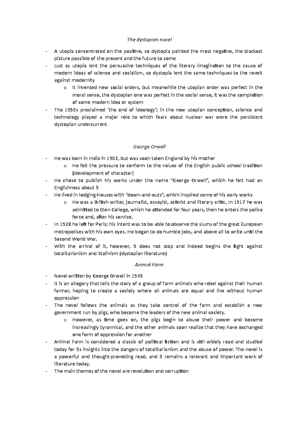 The dystopian novel, George Orwell, Animal Farm - The dystopian novel A ...