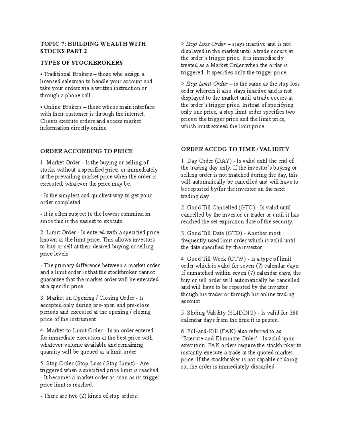 Capital Market Notes - TOPIC 7: BUILDING WEALTH WITH STOCKS PART 2 ...