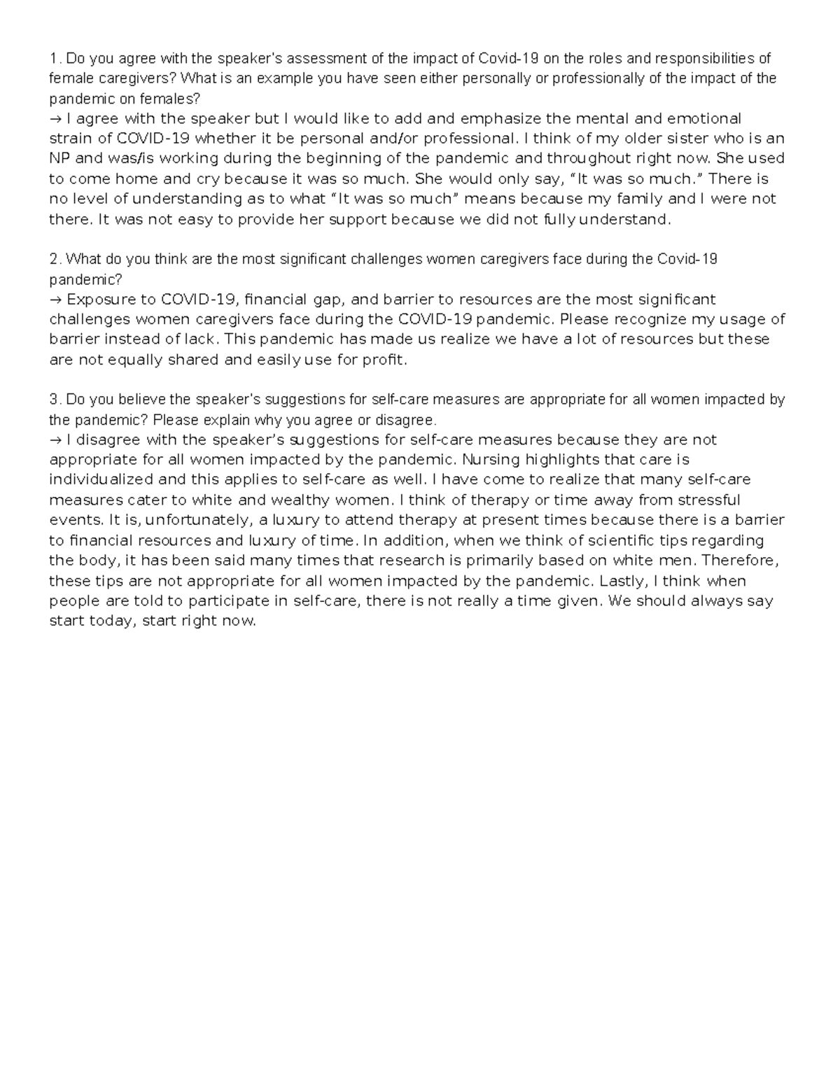 Week 2 Covid-19 Reflection - Do you agree with the speaker’s assessment ...