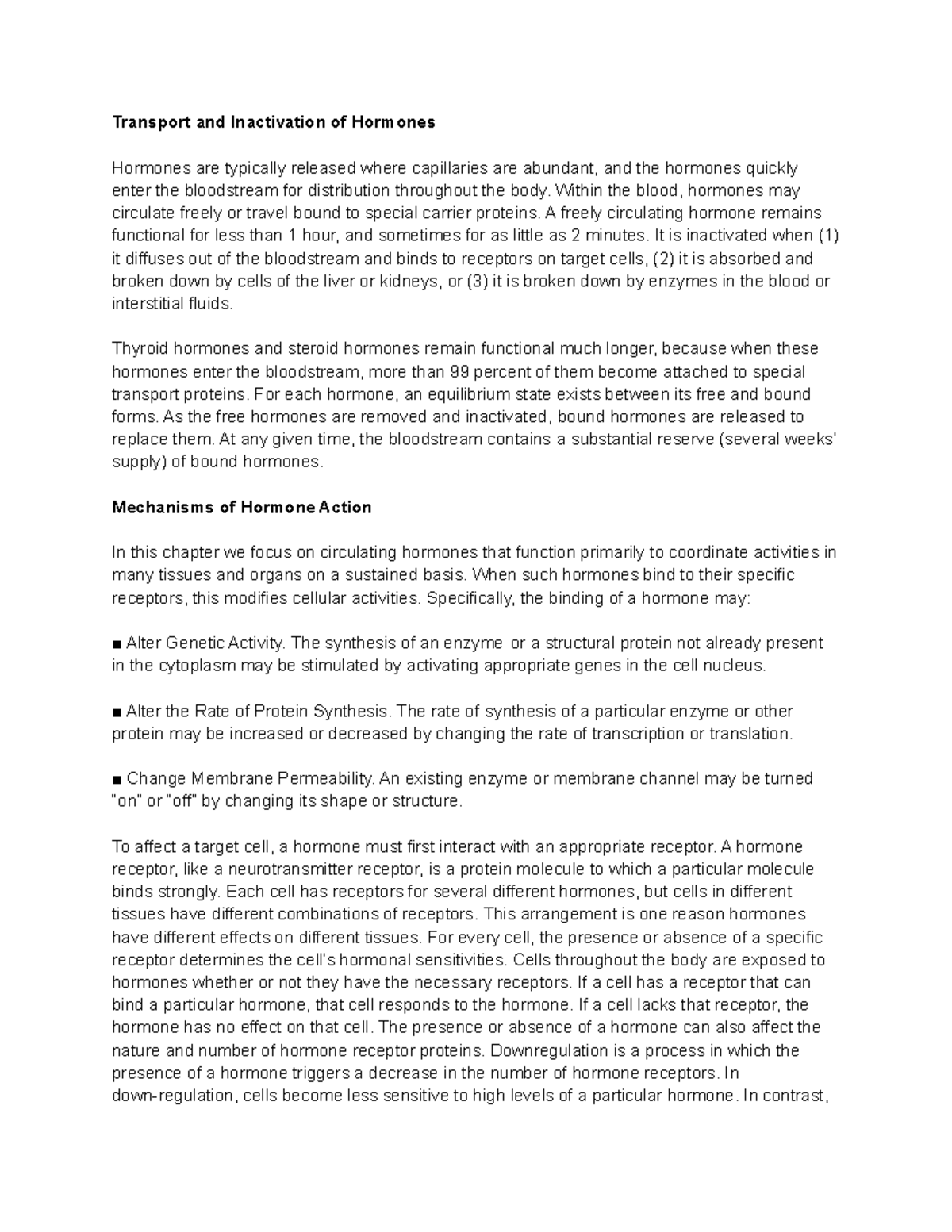 Transport and Inactivation of Hormones - Transport and Inactivation of ...