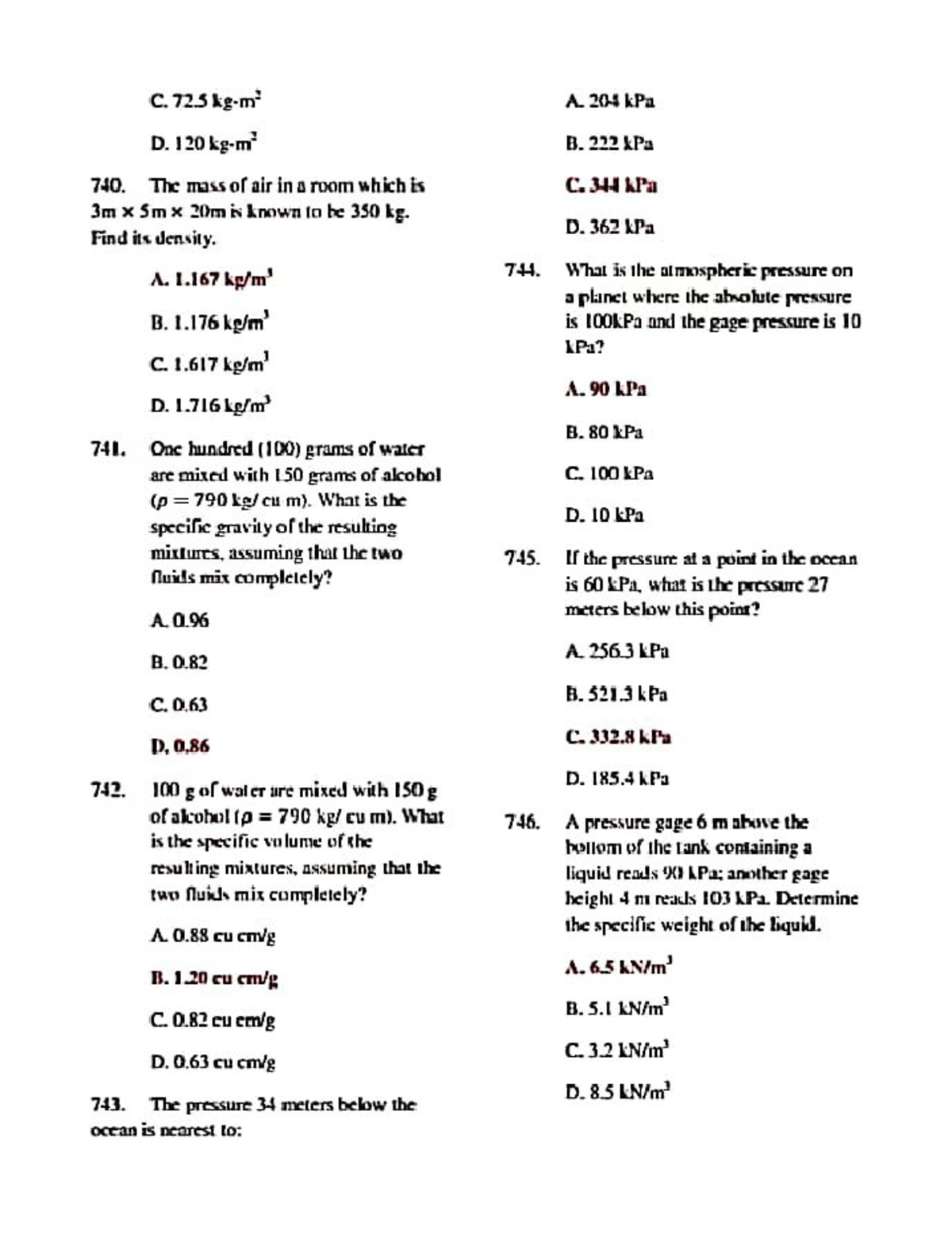 MATH854 10 - Hshdhd - C. 72 A. 204 kPa D. 120 B. kPa 740. The mass of ...