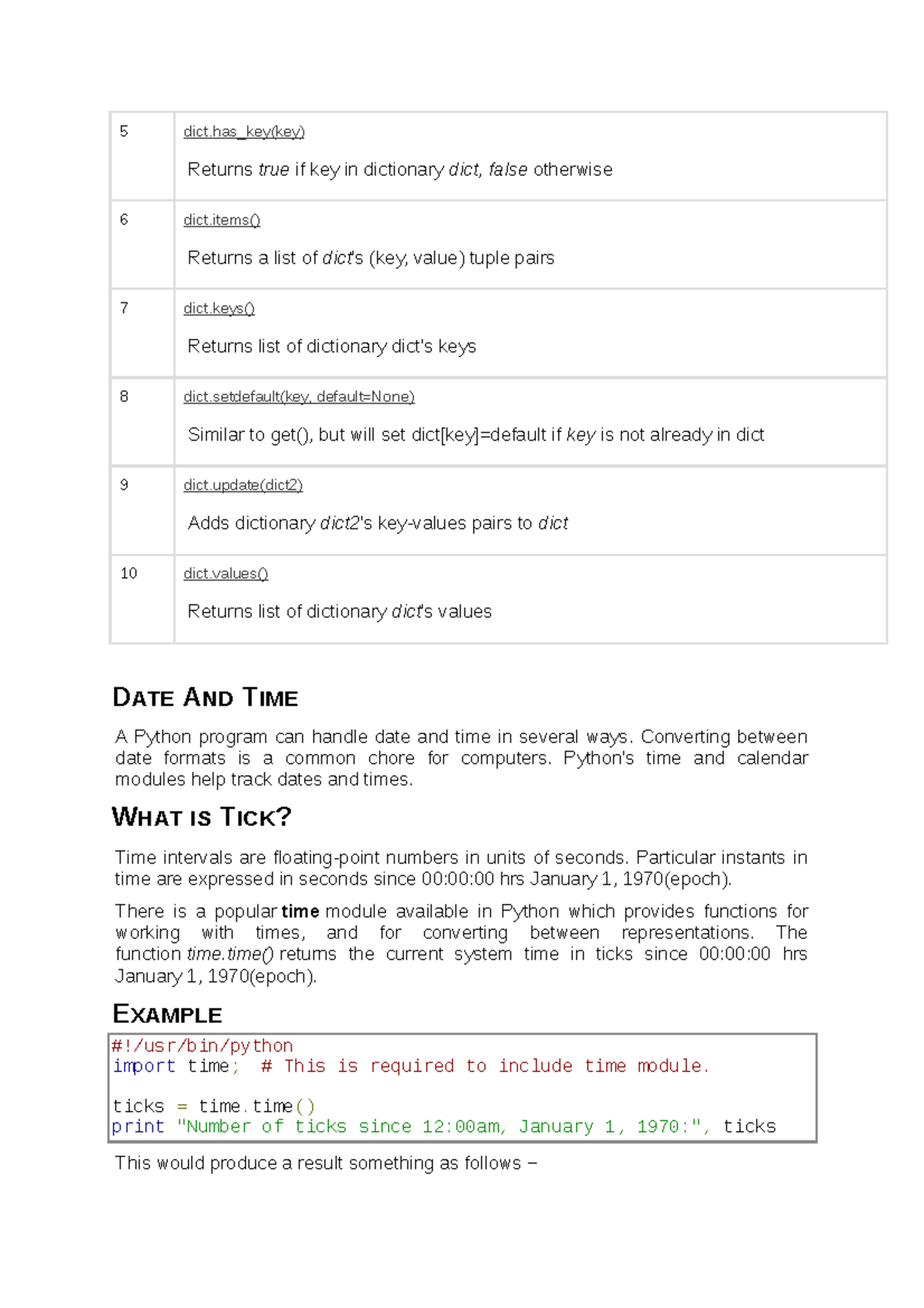 Python full Notes-2 - 5 dict_key(key) Returns true if key in dictionary ...