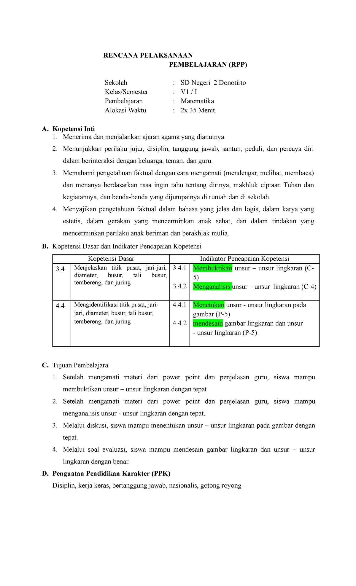 Rencana Pelaksanaan unsur lingkaran - RENCANA PELAKSANAAN PEMBELAJARAN ...