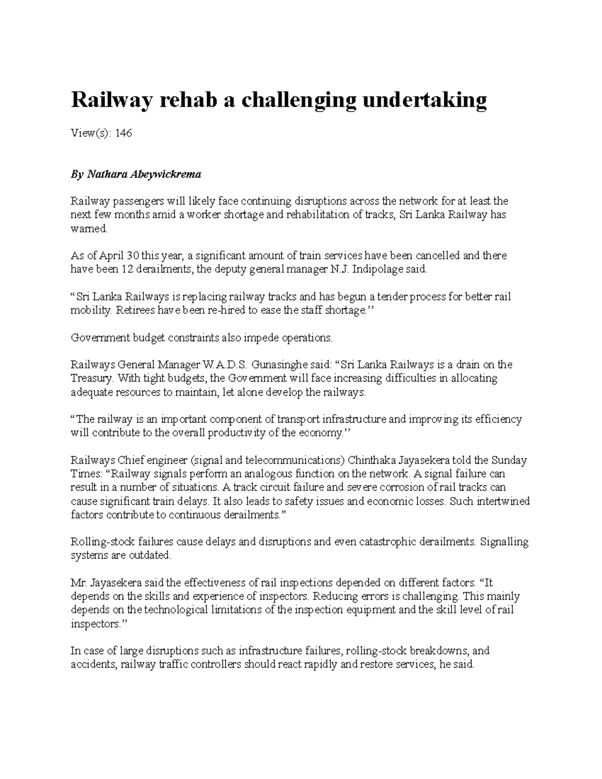 Railway rehab a challenging undertaking - Railway rehab a challenging ...