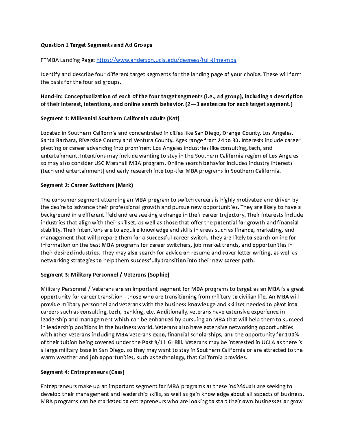 MGMT 267 Digital Marketing Analytics Homework 2 - Question 1 Target ...