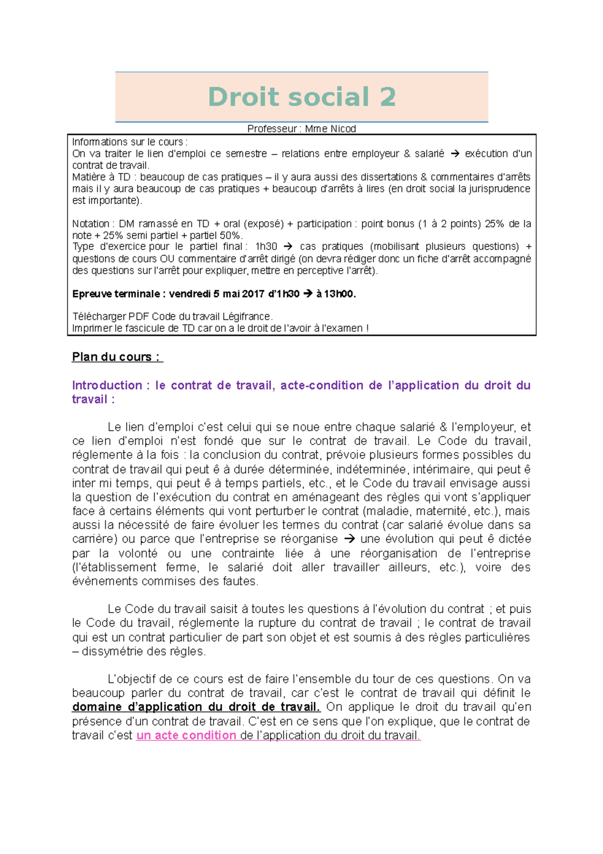 Droit social 2 - - Studocu