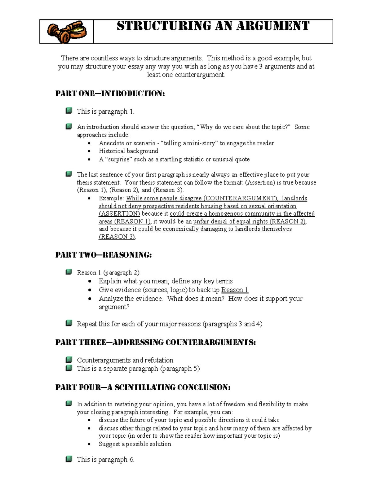 Structuring An Argument Handout Structuring An Argument There Are Countless Ways To Structure