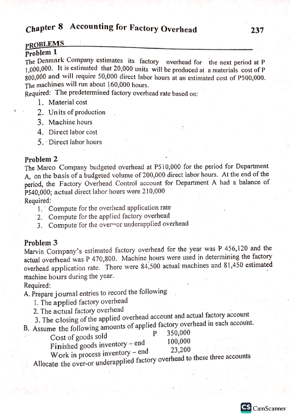 Chapter 8 Problem 1-3 - Cost Accounting and Control 2019 Edition Author: De Leon - Studocu